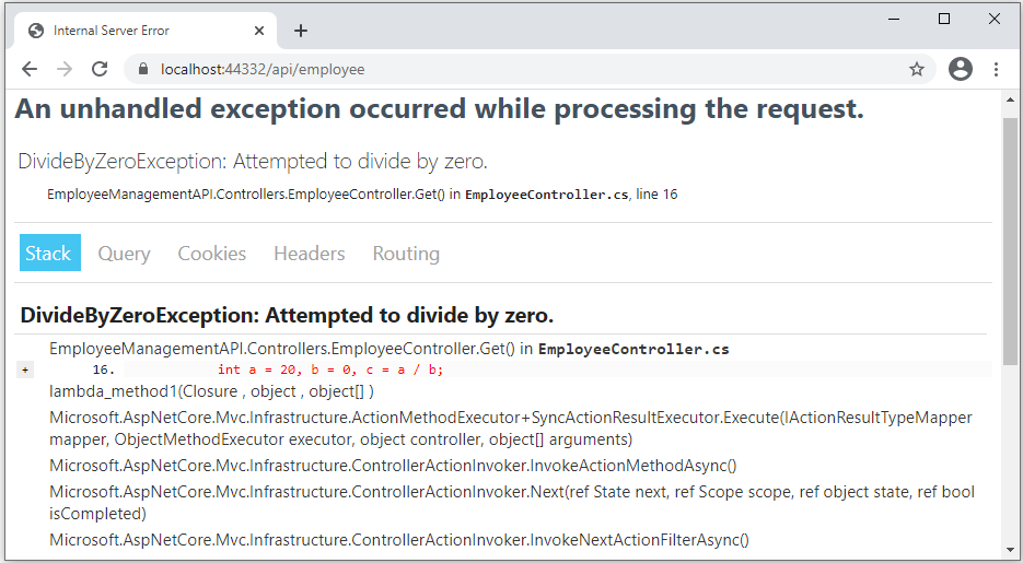 Exception Handling In Net Core Web Api Using Usedeveloperexceptionpage And Useexceptionhandler